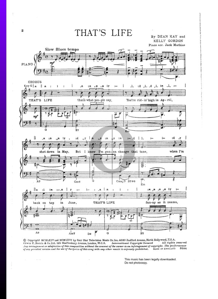 That's Life (Frank Sinatra) Piano Sheet Music - OKTAV