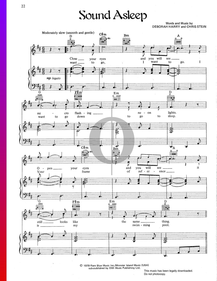 Sound Asleep (Blondie) Piano Sheet Music - OKTAV