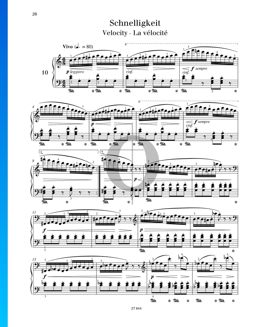 Velocity, Op. 109 No. 10 (Johann Friedrich Burgmüller) Piano Sheet ...