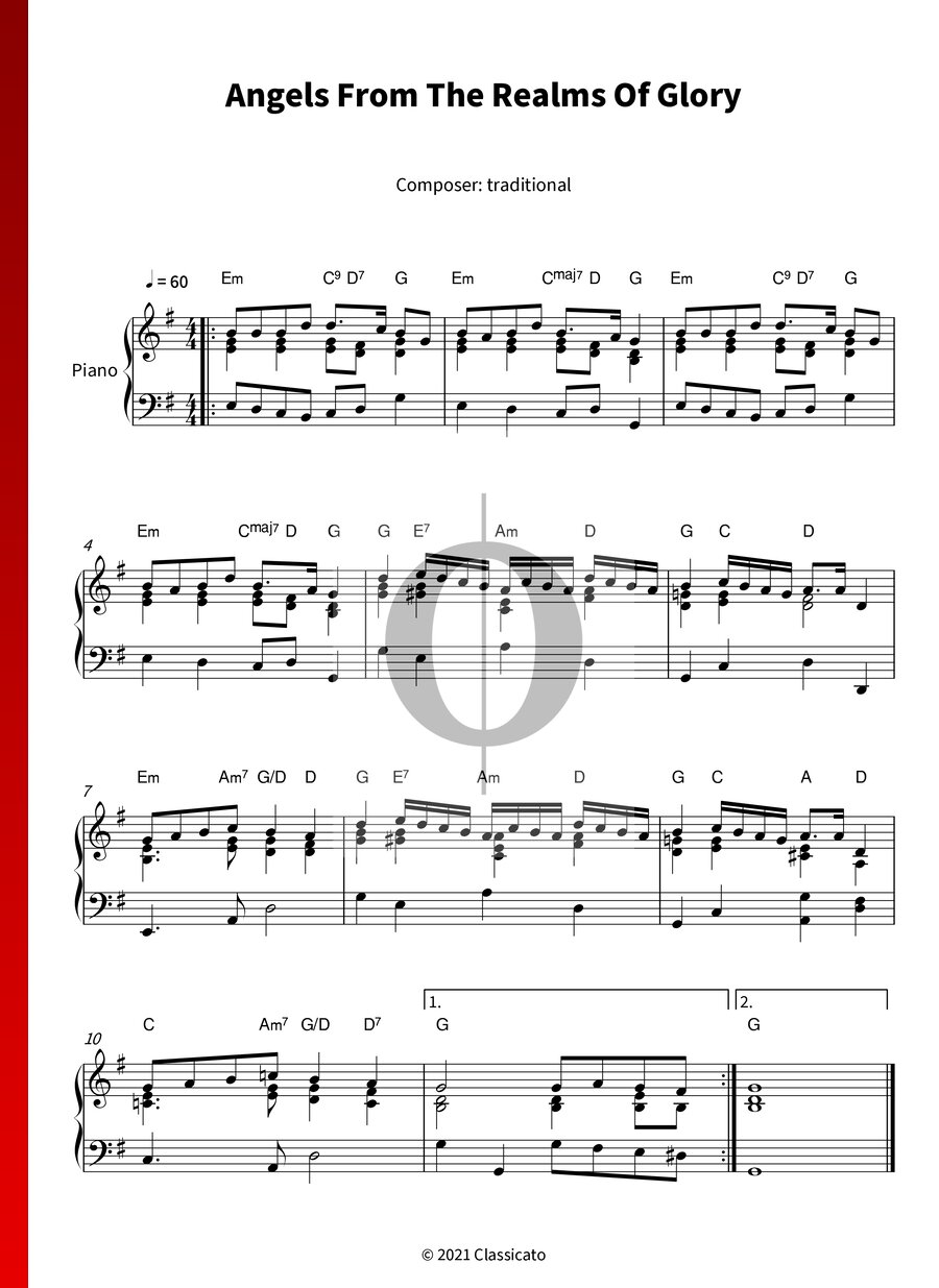 Angels From The Realms Of Glory Sheet Music (Piano Solo) - OKTAV