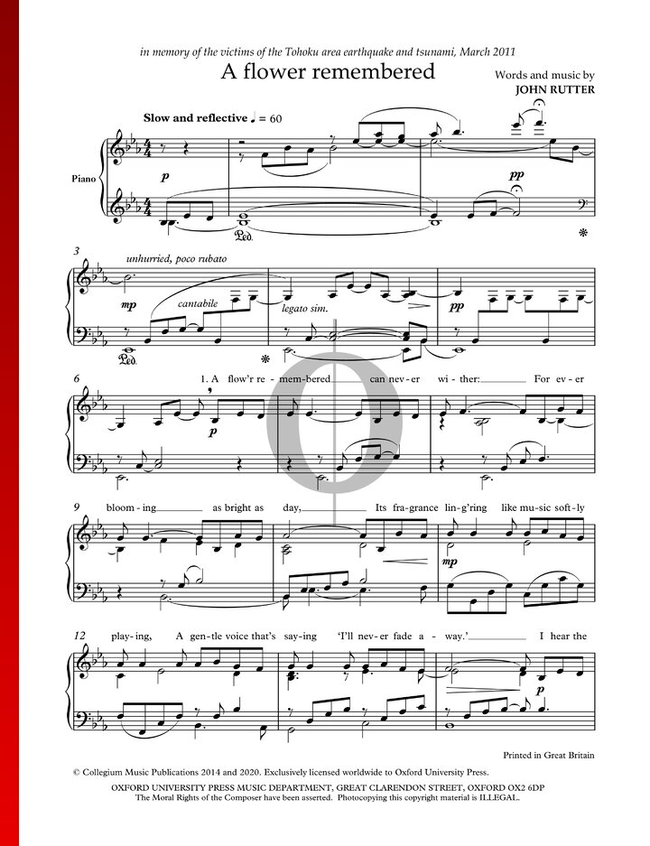 A flower remembered (John Rutter) Piano Sheet Music - OKTAV