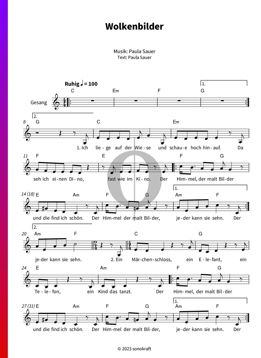 Wolkenbilder (Paula Sauer) Piano Sheet Music - OKTAV