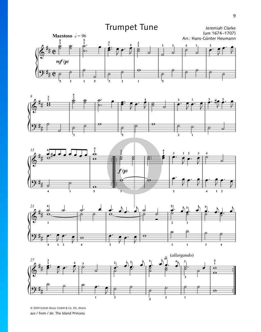 Trumpet Tune (Jeremiah Clarke) Piano Sheet Music - OKTAV