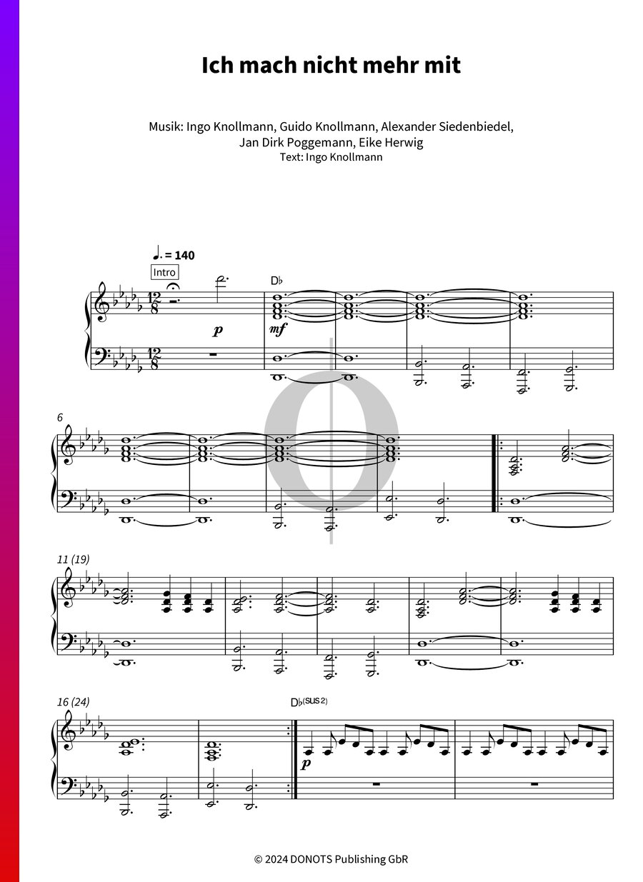 Ich mach nicht mehr mit (Donots) Piano Sheet Music - OKTAV