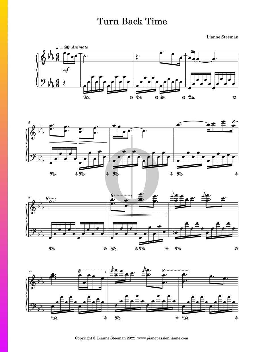 Turn Back Time (Lianne Steeman) Piano Sheet Music - OKTAV