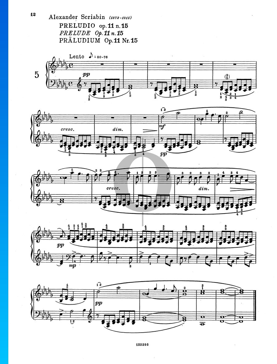 Prelude, Op. 11 No. 15 (Alexander Scriabin) Piano Sheet Music - OKTAV