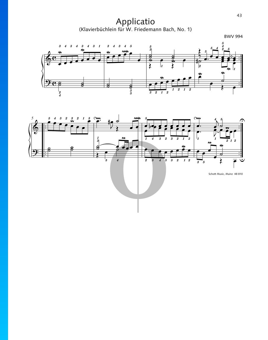Applicatio in C-Dur, BWV 994 Klaviernoten (Johann Sebastian Bach) - OKTAV