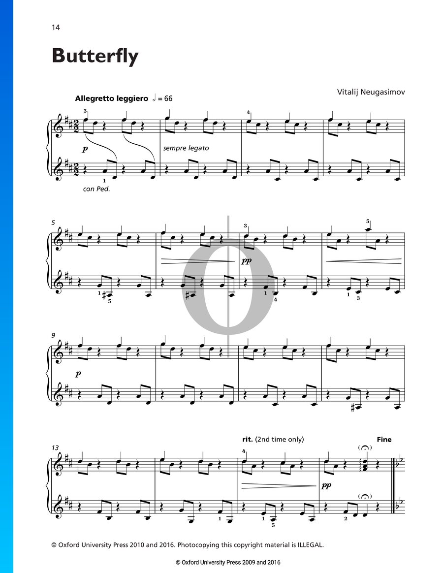 Butterfly (Vitalij Neugasimov) Piano Sheet Music - OKTAV