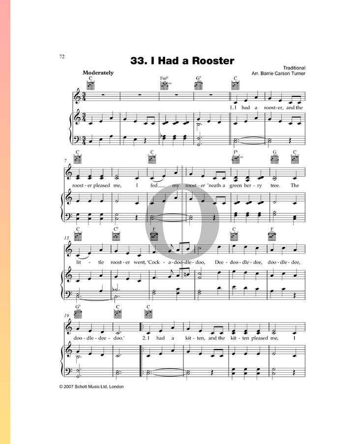 I Had a Rooster (Anonymous) Piano Sheet Music - OKTAV