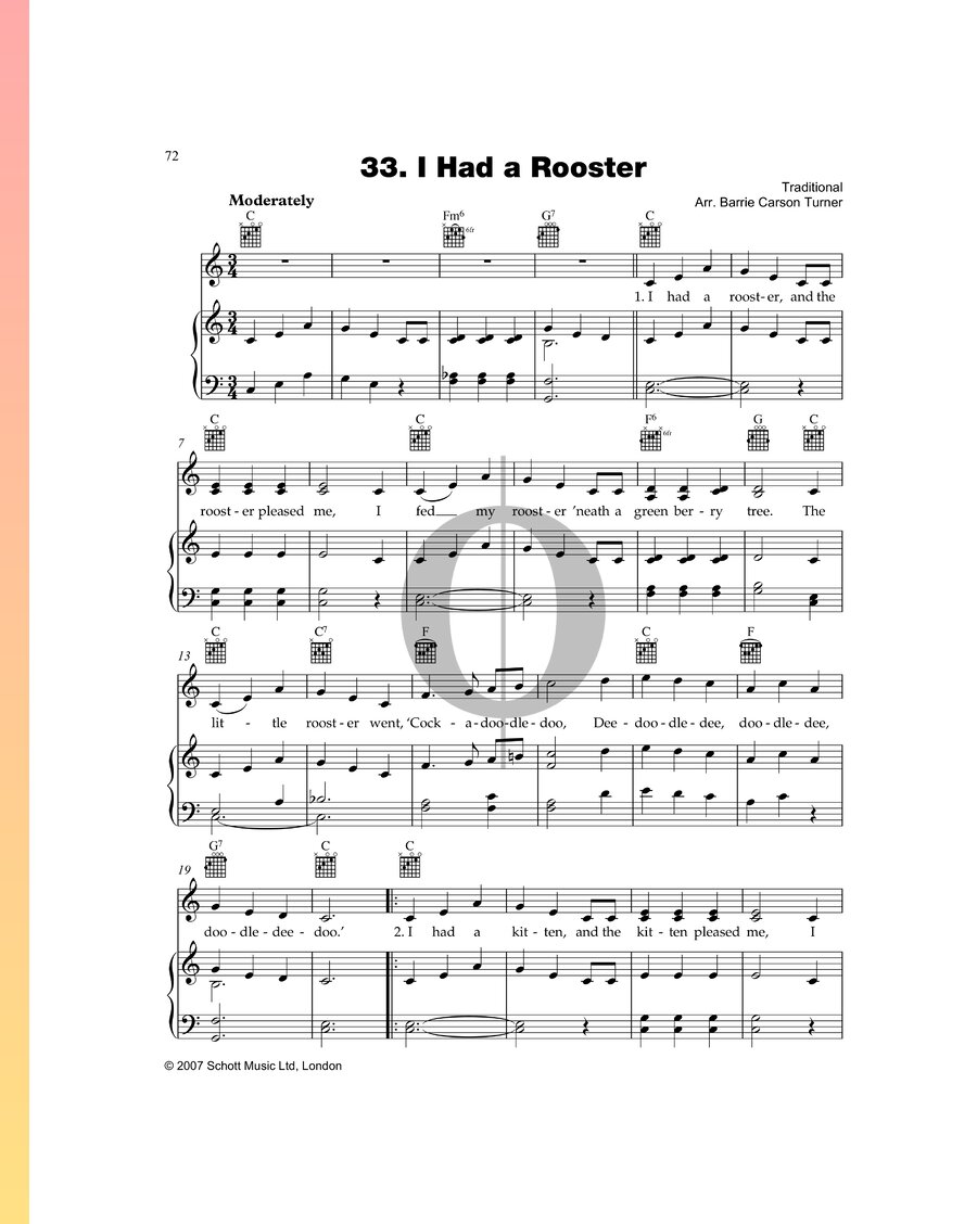 I Had a Rooster (Anonymous) Piano Sheet Music - OKTAV