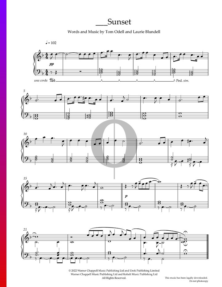 ___Sunset (Tom Odell) Piano Sheet Music - OKTAV