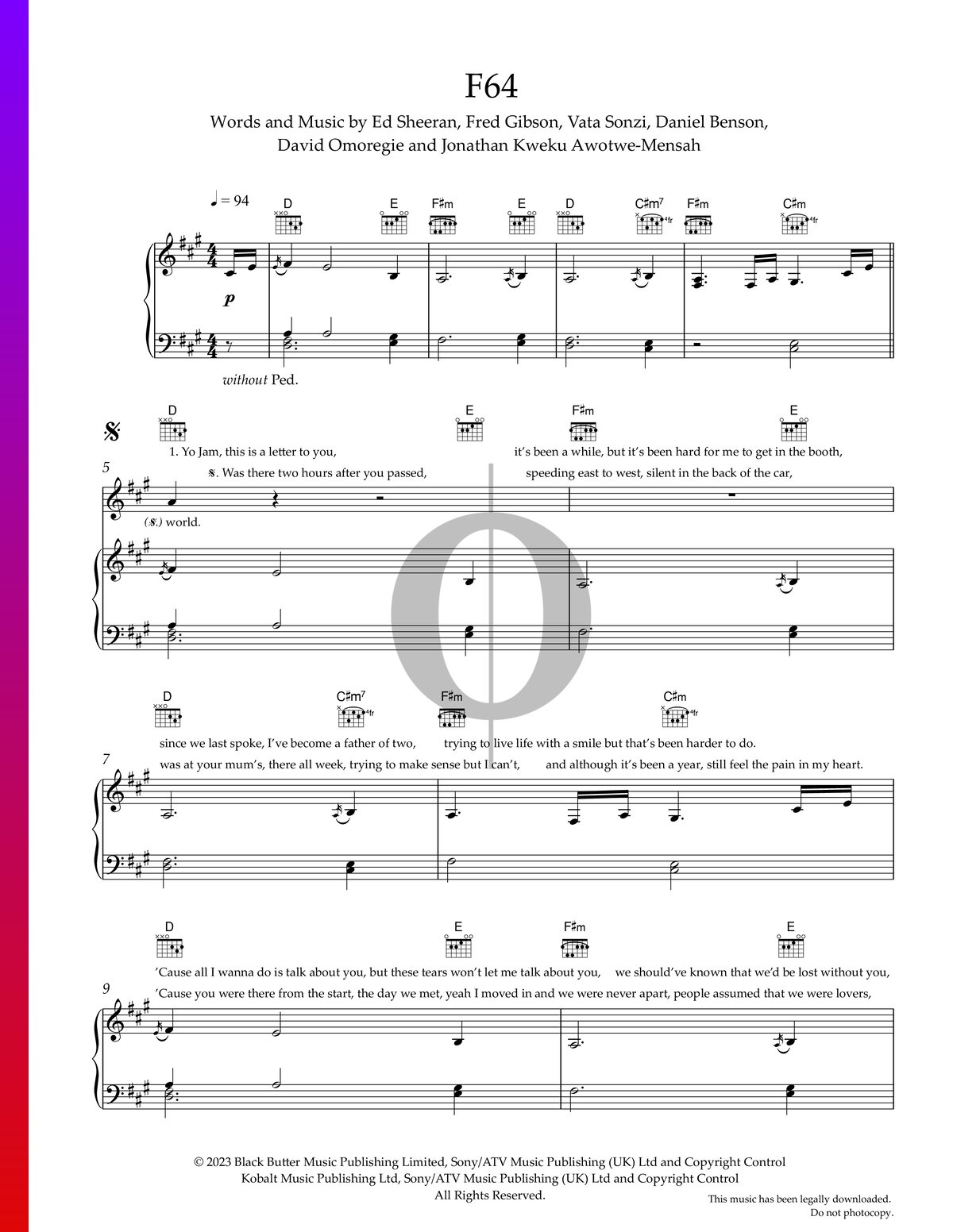 F64 Ed Sheeran Piano Sheet Music OKTAV F64 Ed Sheeran Piano Sheet Music OKTAV
