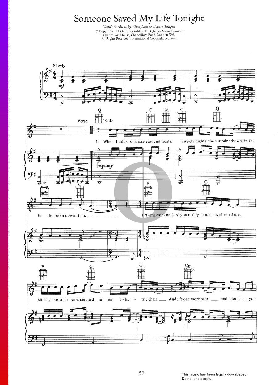 Someone Saved My Life Tonight (Elton John) Piano Sheet Music - OKTAV
