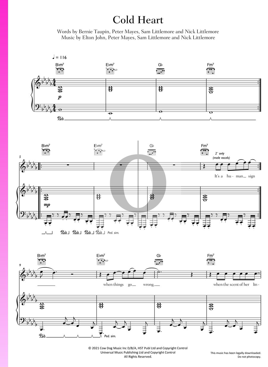 Cold Heart (PNAU Remix) (Elton John, Dua Lipa) Piano Sheet Music - OKTAV