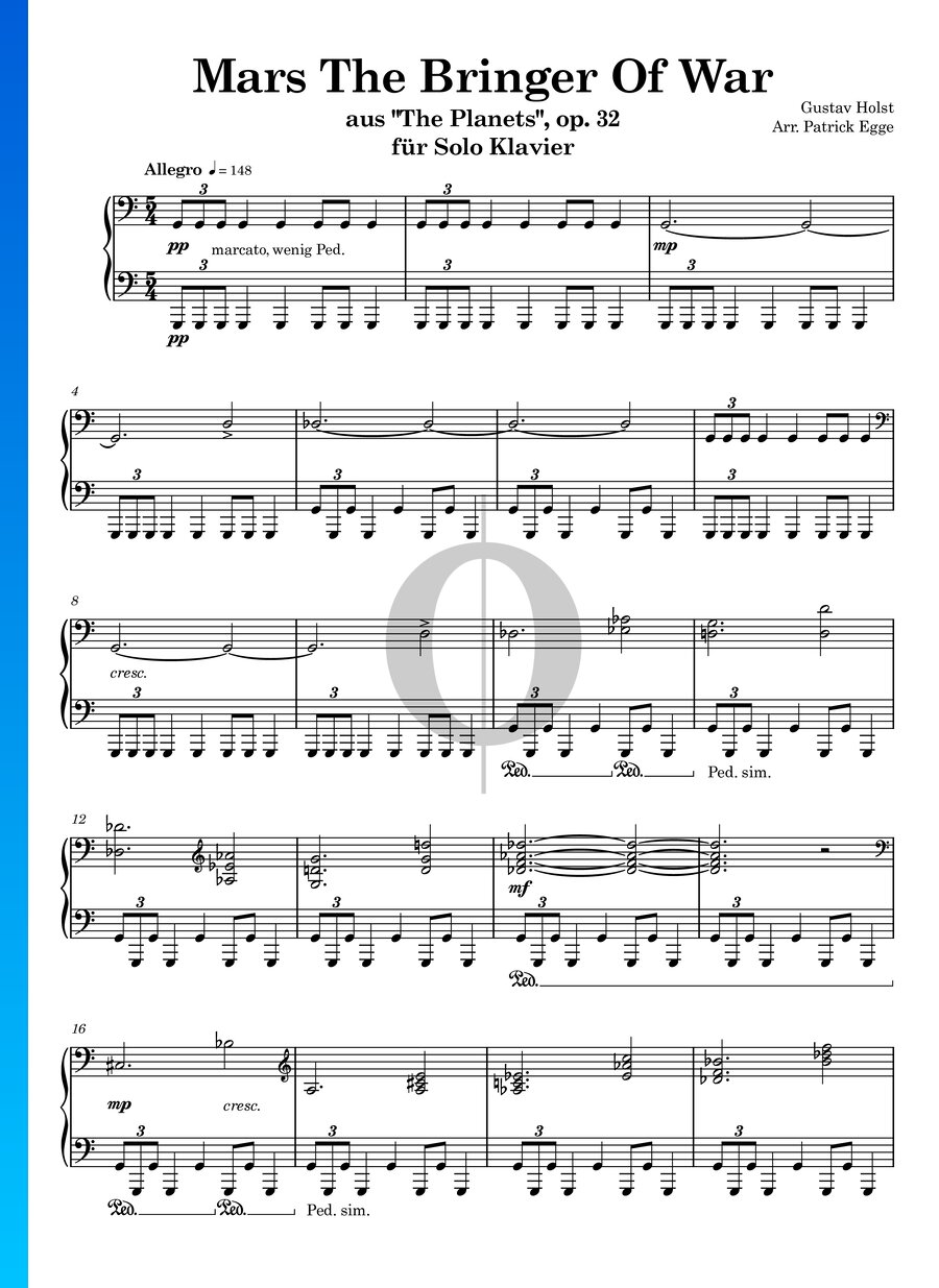 The Planets, Op. 32: 1. Mars, The Bringer Of War (Gustav Holst) Piano ...