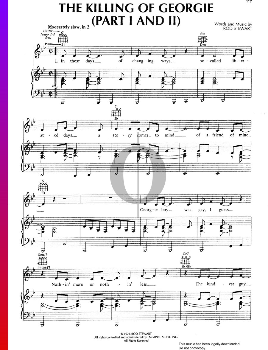 The Killing Of Georgie (Part I and II) (Rod Stewart) Piano Sheet Music ...