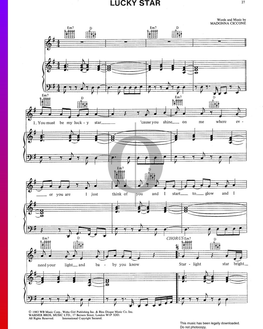 Lucky Star (Madonna) Piano Sheet Music - OKTAV