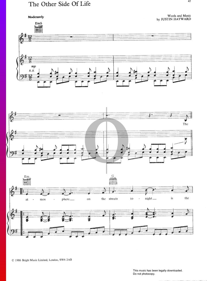 The Other Side Of Life (The Moody Blues) Piano Sheet Music - OKTAV