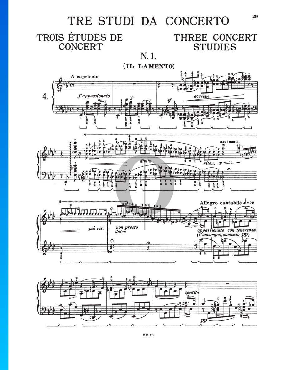 Drei Konzertetüden, S. 144 Nr. 1 (Il Lamento) Klaviernoten (Franz Liszt ...