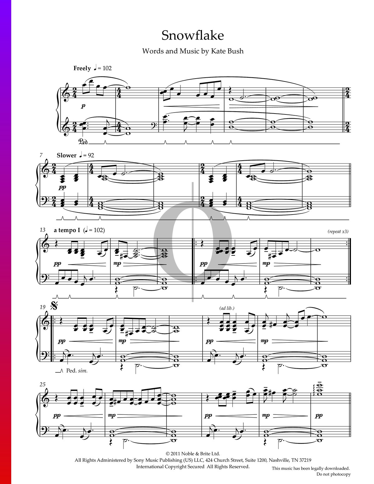 Snowflake Kate Bush Partitions De Piano OKTAV Snowflake Kate Bush Partitions De Piano OKTAV