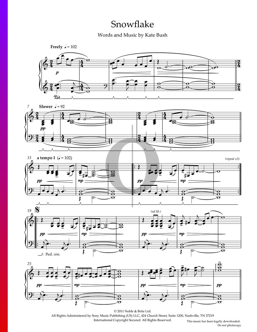 Snowflake (Kate Bush) Piano Sheet Music - OKTAV