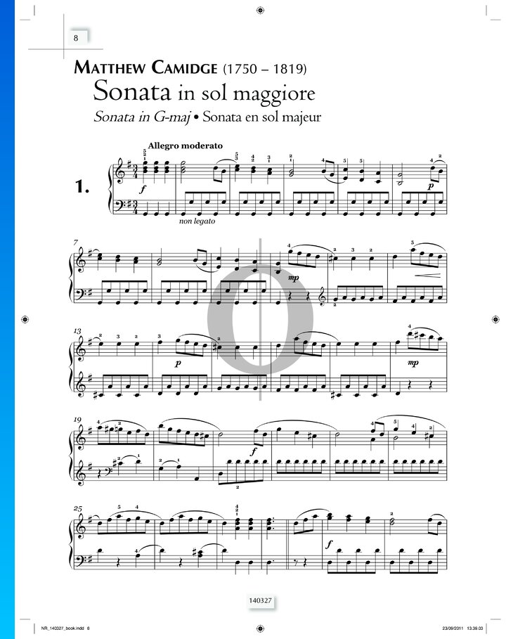 Sonata in G Major (Matthew Camidge) Piano Sheet Music - OKTAV