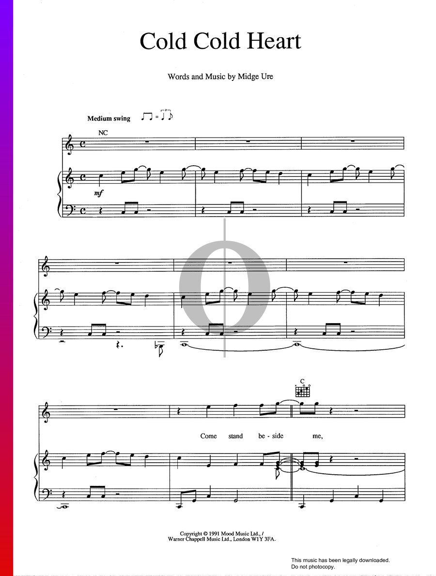 Cold Cold Heart (Midge Ure) Piano Sheet Music - OKTAV