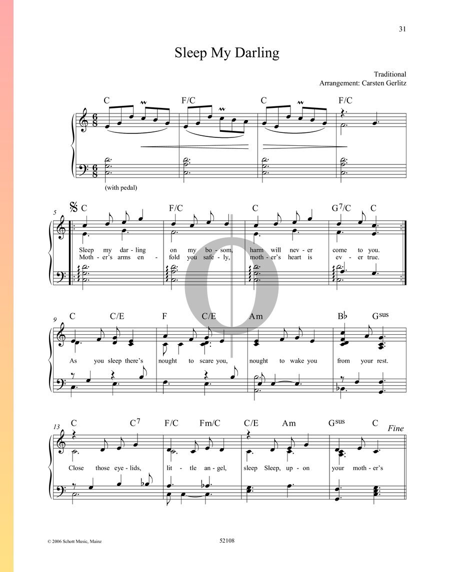 Sleep My Darling (Anonymous) Piano Sheet Music - OKTAV