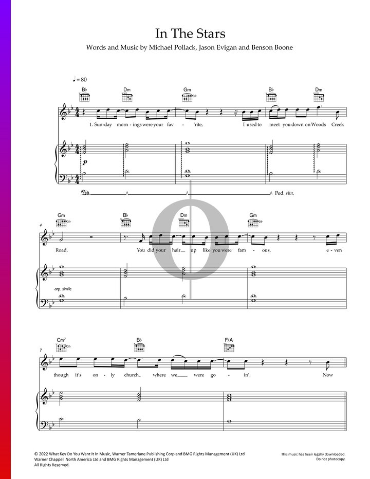 In The Stars Klaviernoten (Benson Boone) - OKTAV