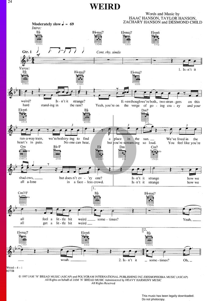 Weird (Hanson) Piano Sheet Music - OKTAV