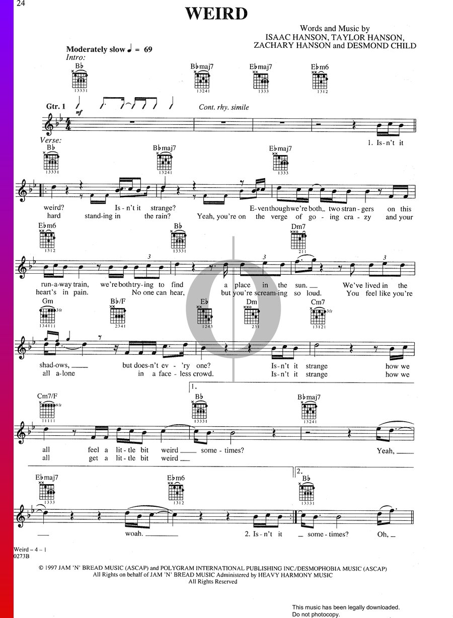 Weird (Hanson) Piano Sheet Music - OKTAV