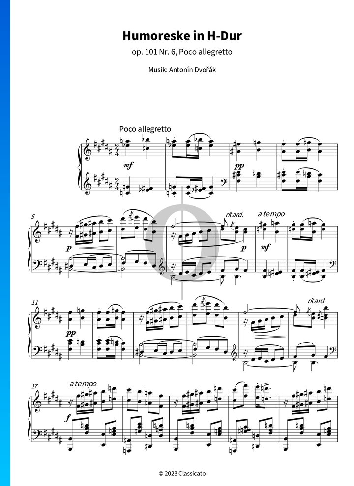Humoresque, Op. 101 No. 6 (Antonín Dvořák) Piano Sheet Music - OKTAV