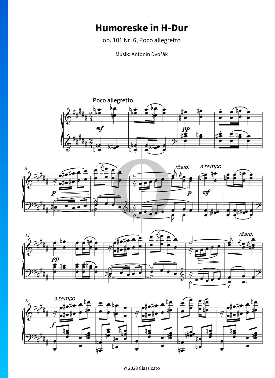 Humoresque, Op. 101 No. 6 (Antonín Dvořák) Piano Sheet Music - OKTAV