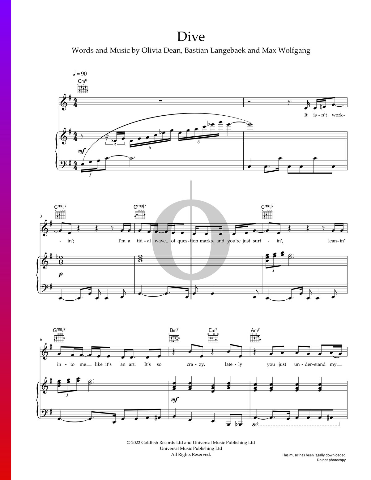 Dive (Olivia Dean) Piano Sheet Music - OKTAV