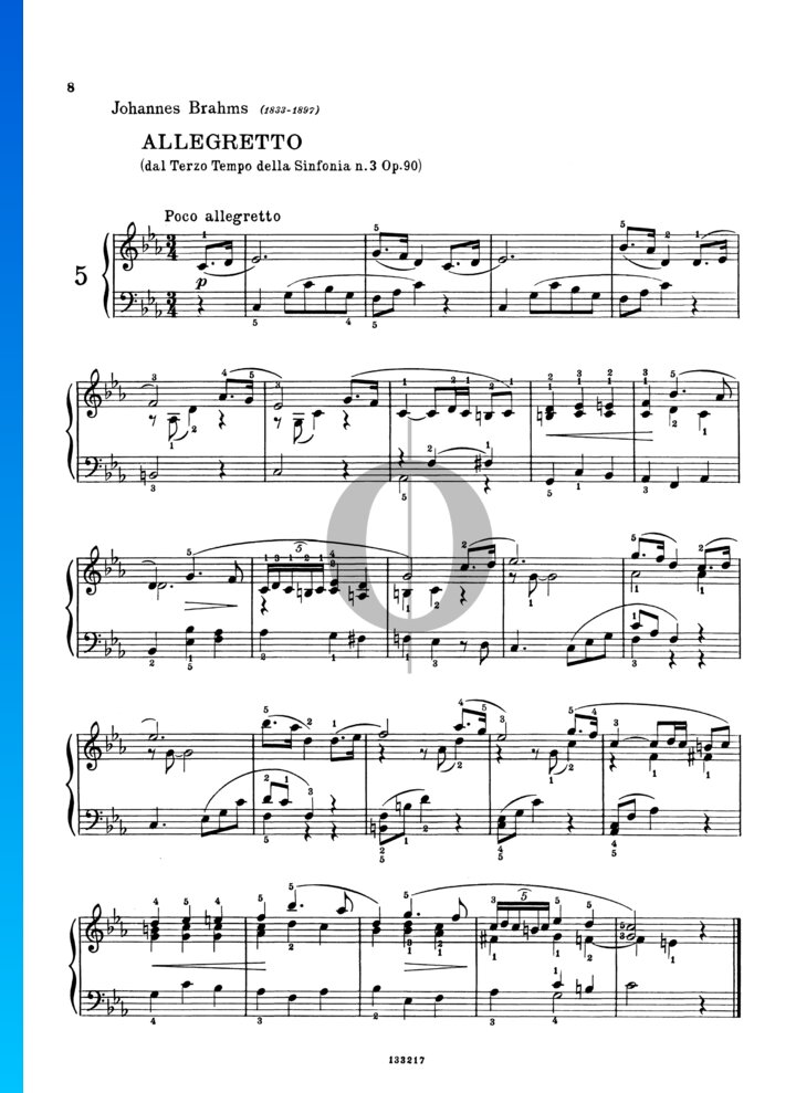 Symphonie n° 3 en Fa majeur, op. 90 : 3. Poco allegretto » Johannes Brahms - Partitions de piano ...