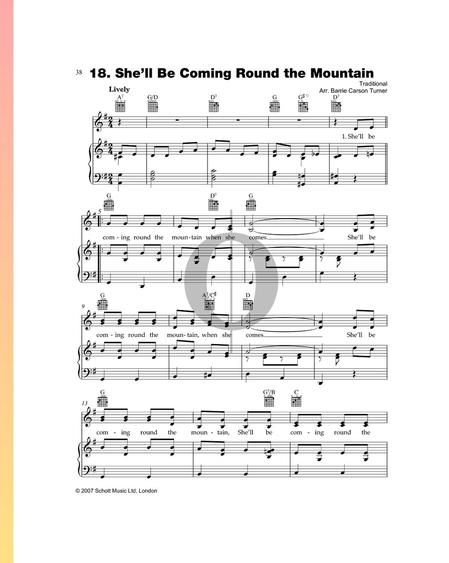 She’ll Be Coming Round the Mountain (Anonymous) Piano Sheet Music - OKTAV