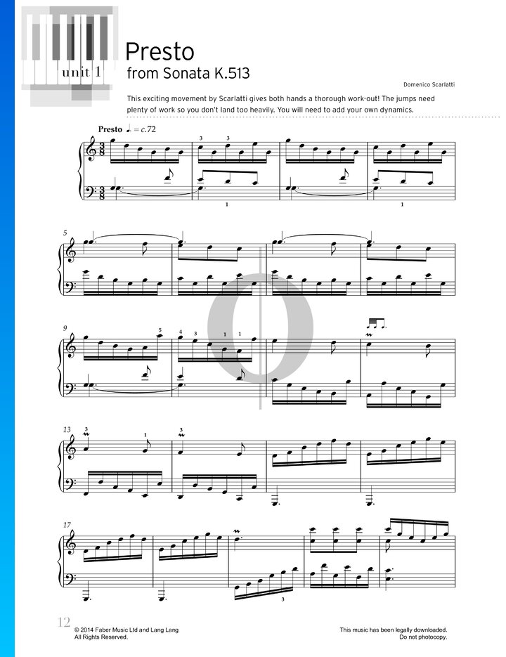 Sonata in C Major, K. 513: Presto (Domenico Scarlatti) Piano Sheet ...