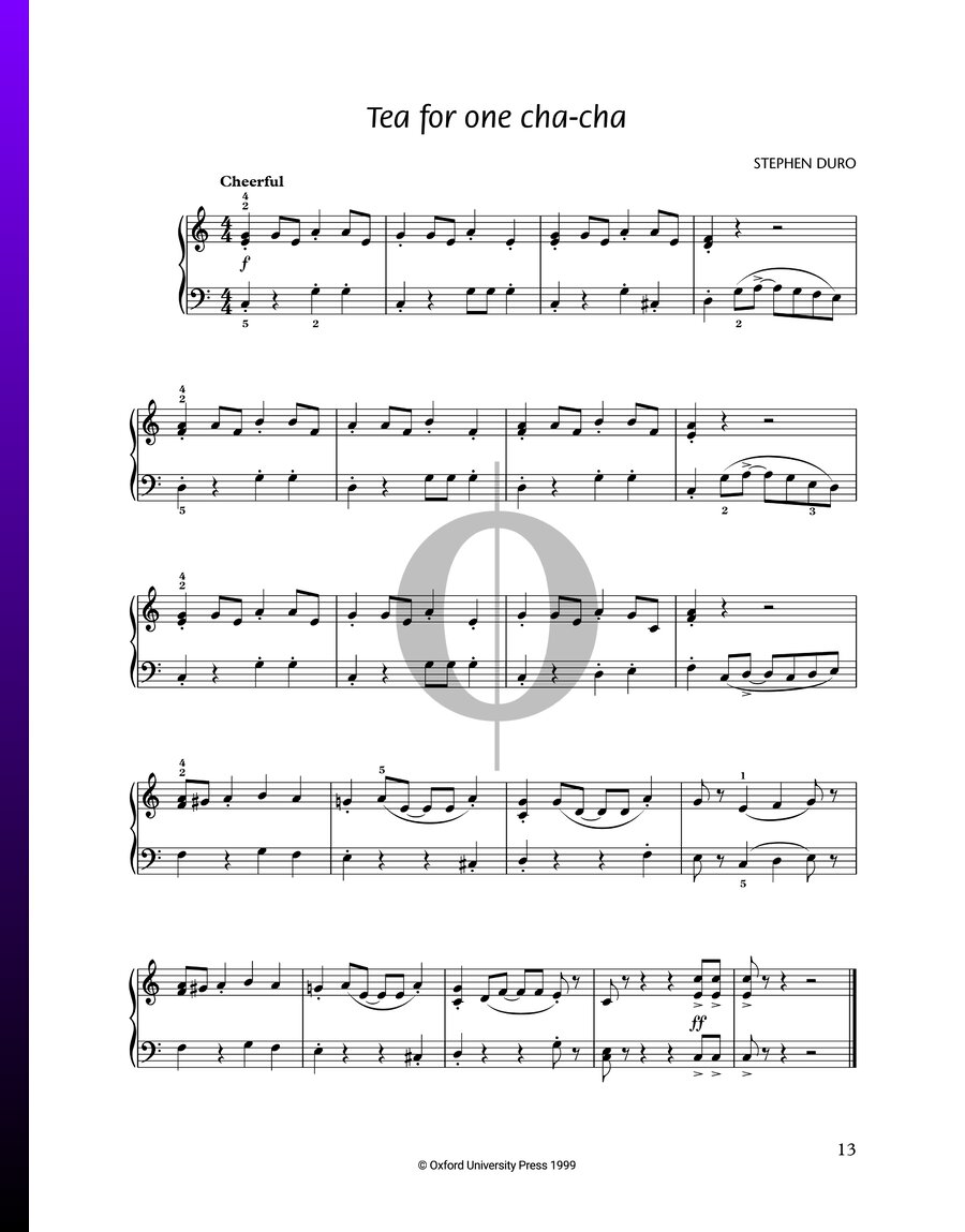 Tea for one cha-cha (Stephen Duro) Piano Sheet Music - OKTAV