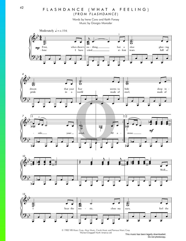 Flashdance (What A Feeling) Piano Sheet Music from Flashdance by Irene ...