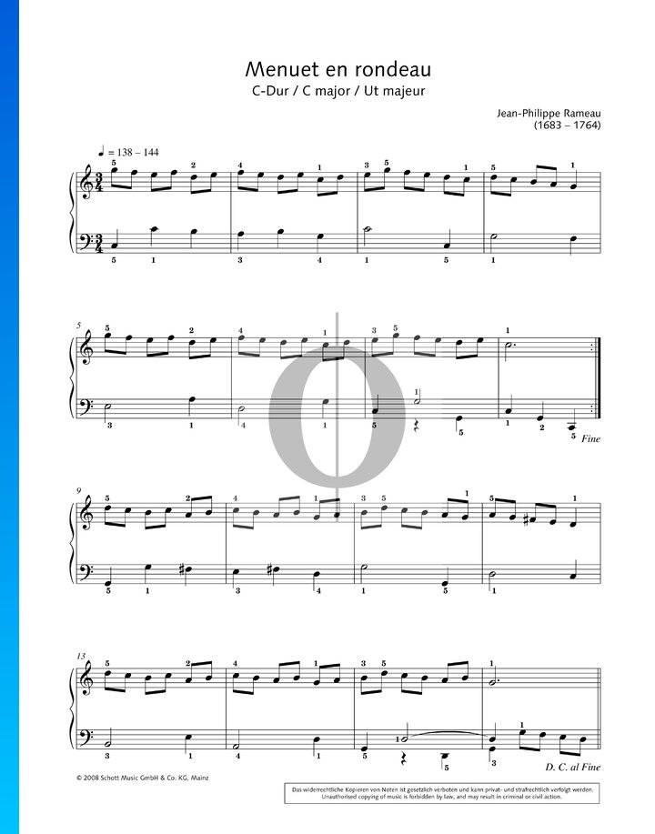 Menuet en Rondeau in C-Dur Klaviernoten (Jean Philippe Rameau) - OKTAV