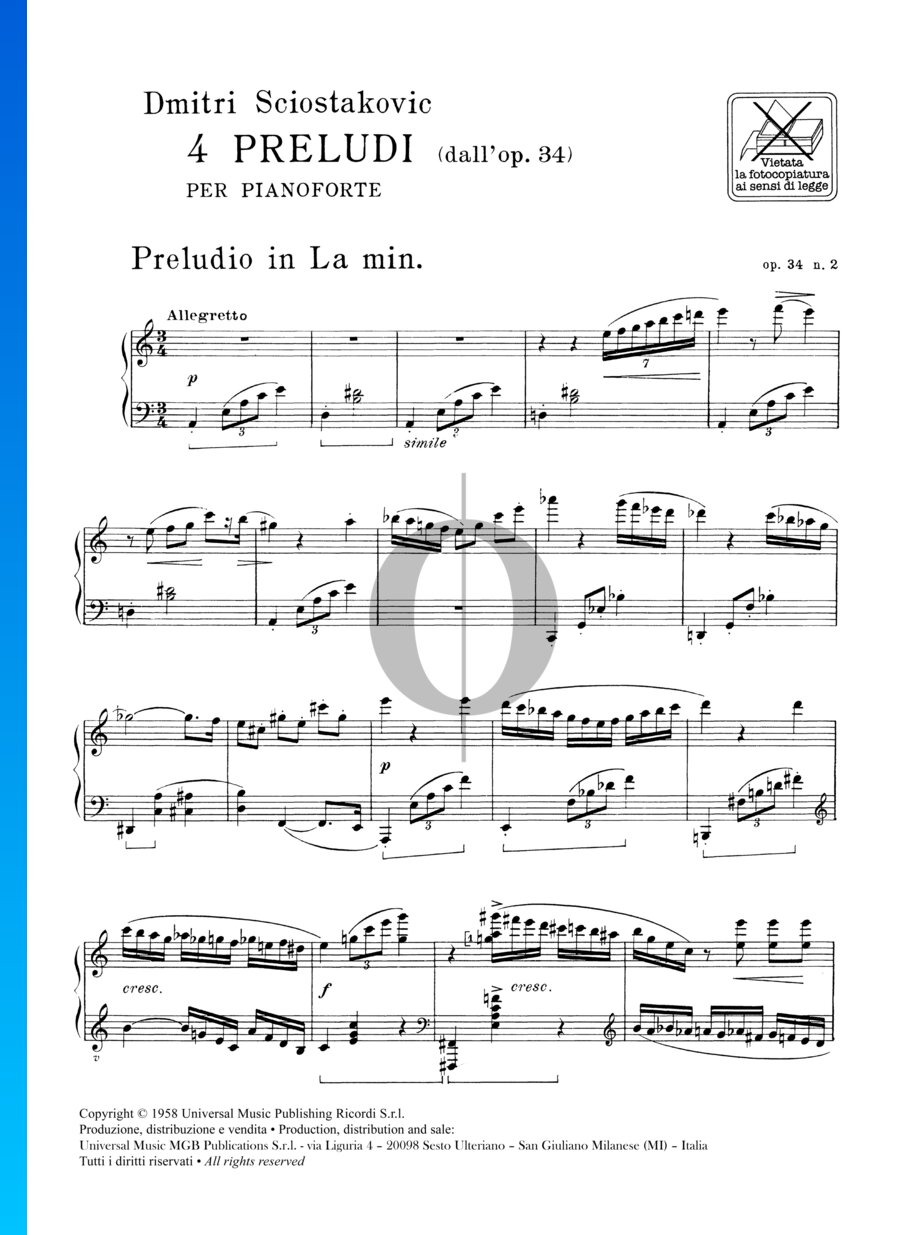 Prelude in A Minor, Op. 34 No. 2 (Dmitri Shostakovich) Piano Sheet ...