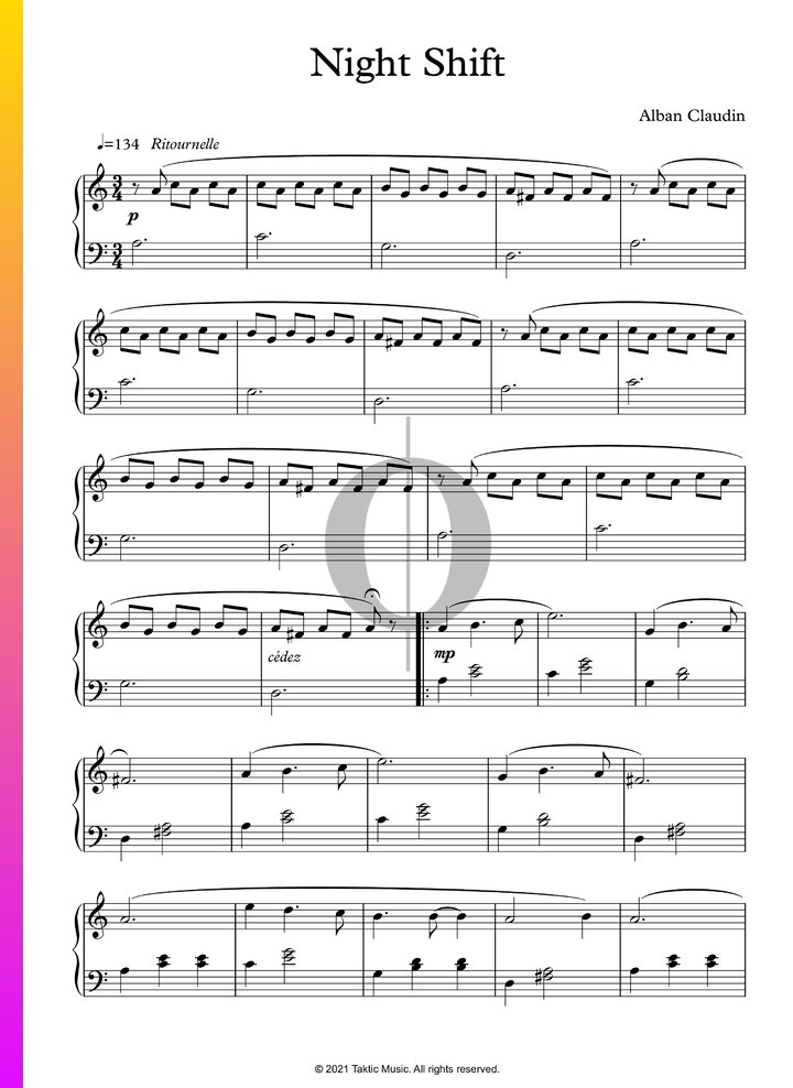 Night Shift (Alban Claudin) Piano Sheet Music - OKTAV