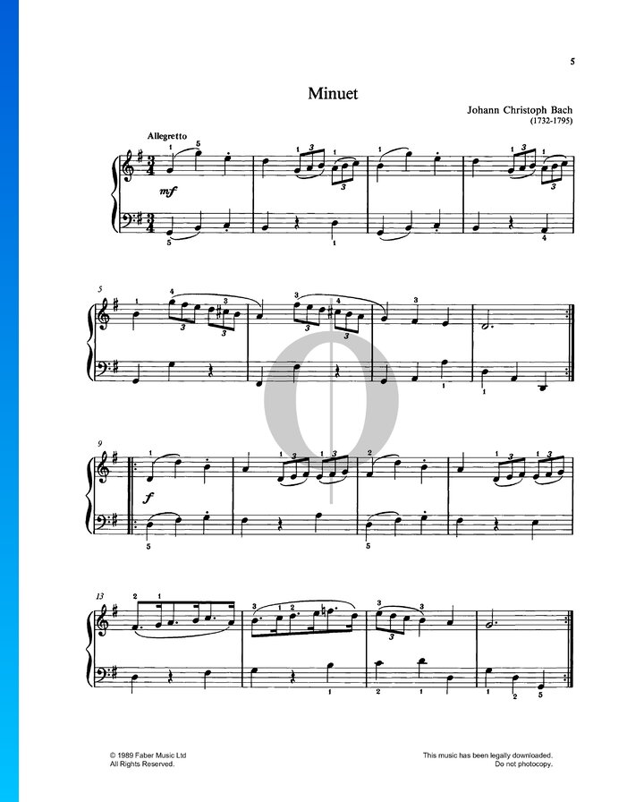 Minuet in G Major (Johann Christoph Friedrich Bach) Piano Sheet Music ...