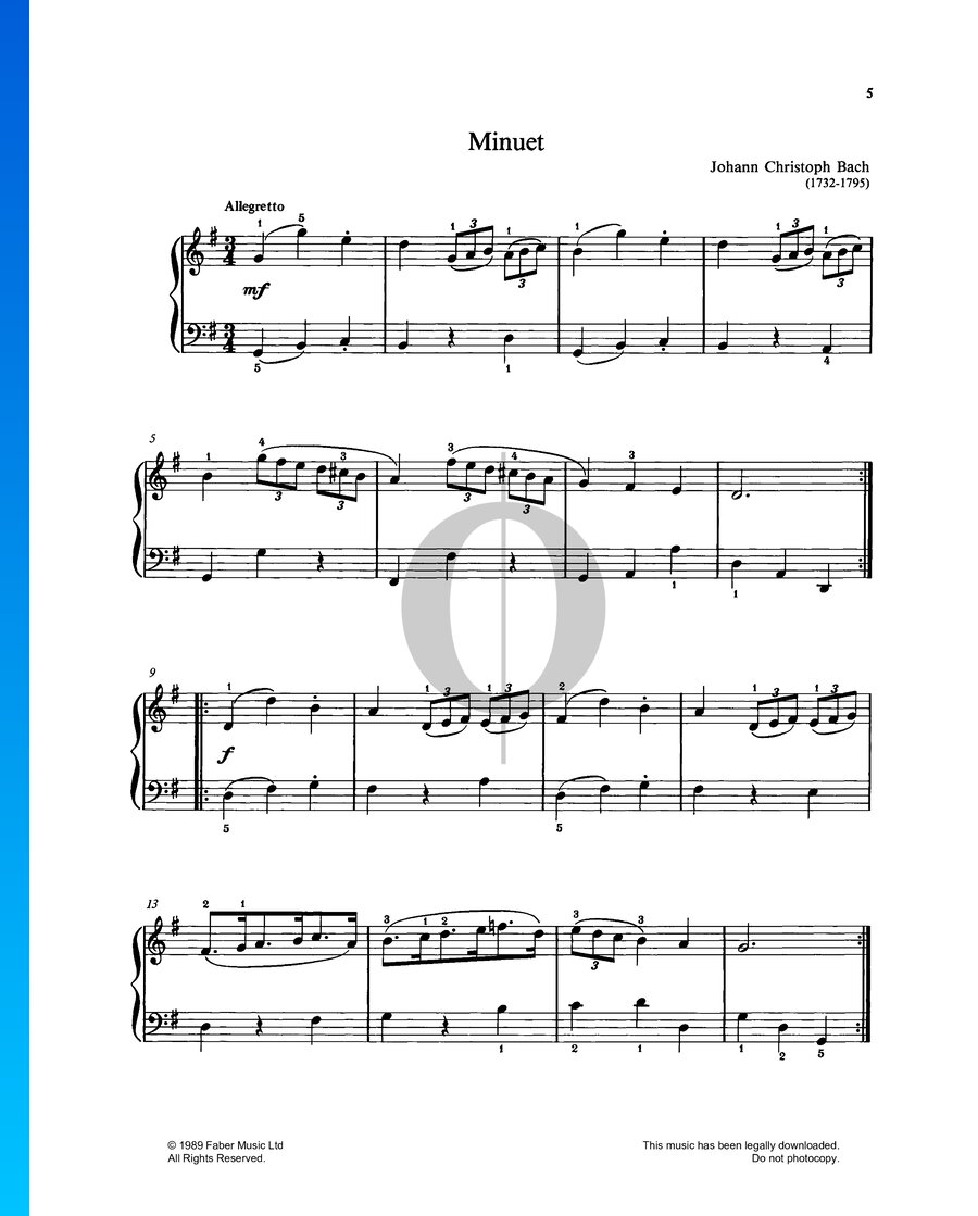 Minuet in G Major (Johann Christoph Friedrich Bach) Piano Sheet Music - OKTAV