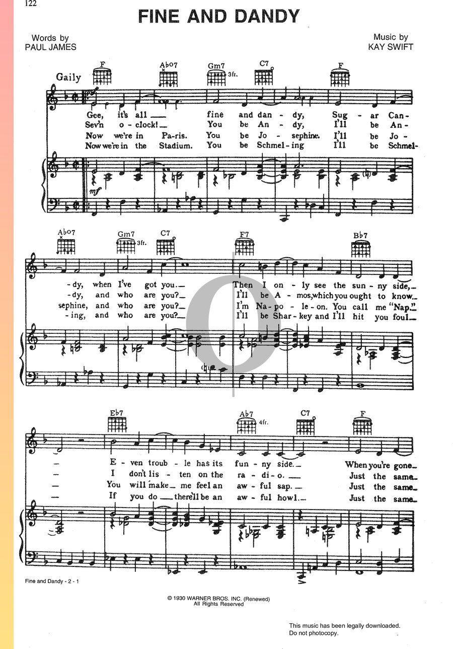 Fine And Dandy (Kay Swift) Piano Sheet Music - OKTAV