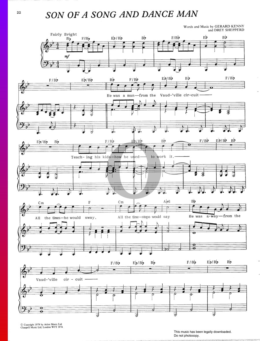 Son Of A Song And Dance Man (Gerard Kenny) Piano Sheet Music - OKTAV