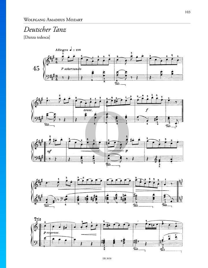 Six German Dances, K. 567: No. 5 in A Major (Wolfgang Amadeus Mozart ...