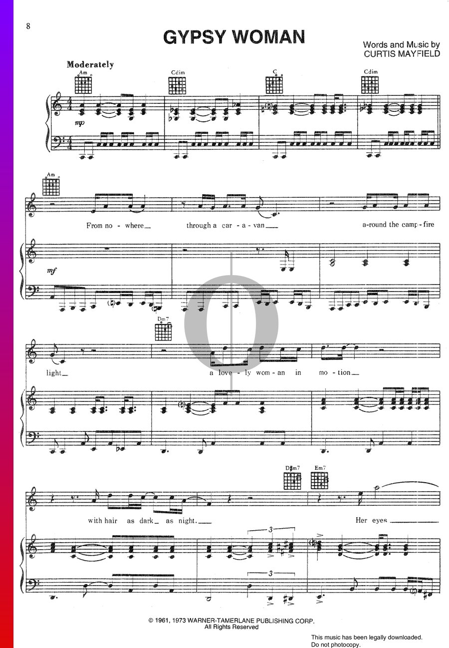 Gypsy Woman (The Impressions) Piano Sheet Music - OKTAV