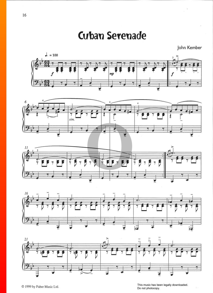 Cuban Serenade (John Kember) Piano Sheet Music - OKTAV