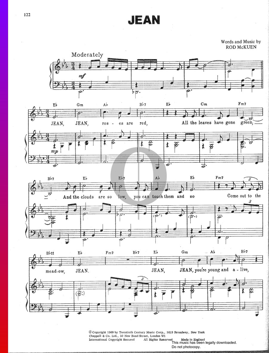 Jean (Oliver) Piano Sheet Music - OKTAV